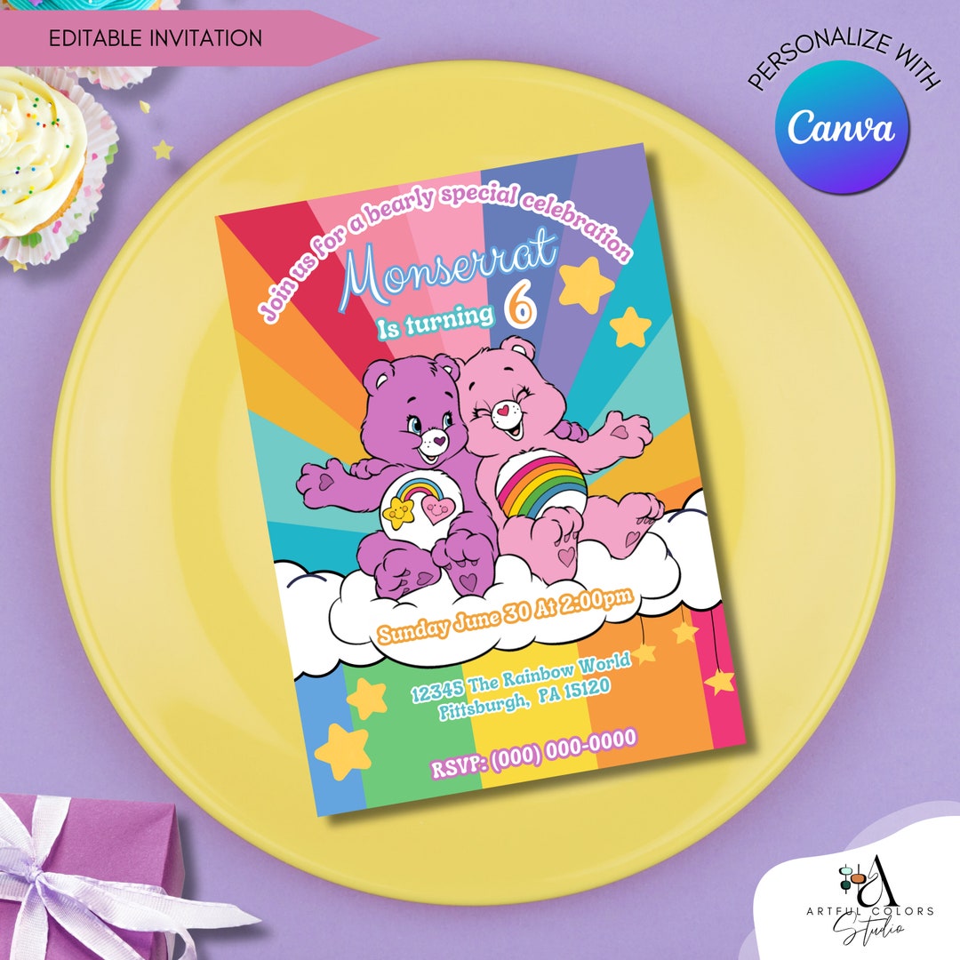 Care Bears Invitation Care Bear Birthday Invitation Editable Invitation ...