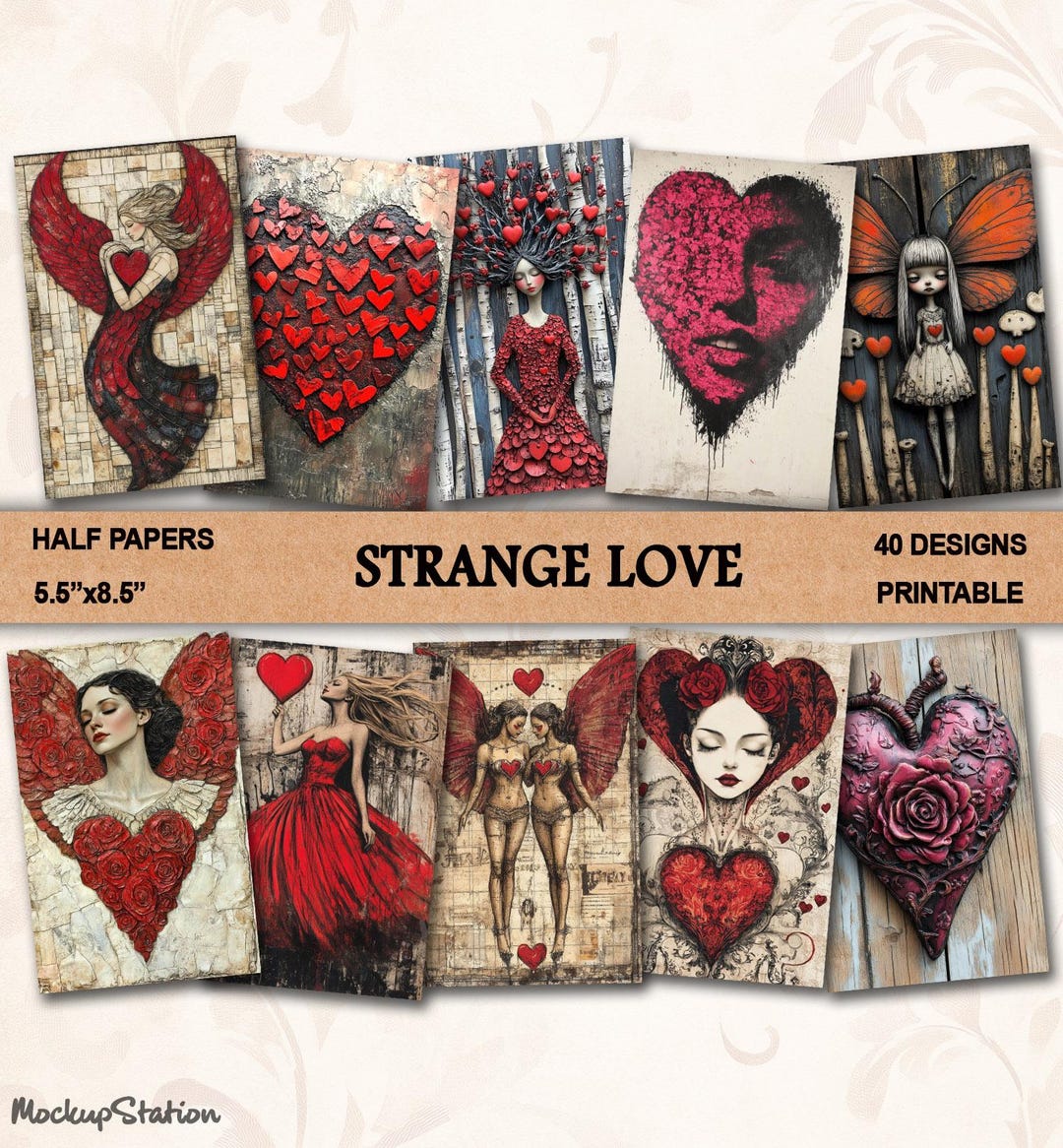Gothic Valentine Digital Papers, Vintage Whimsical Love Printable ...