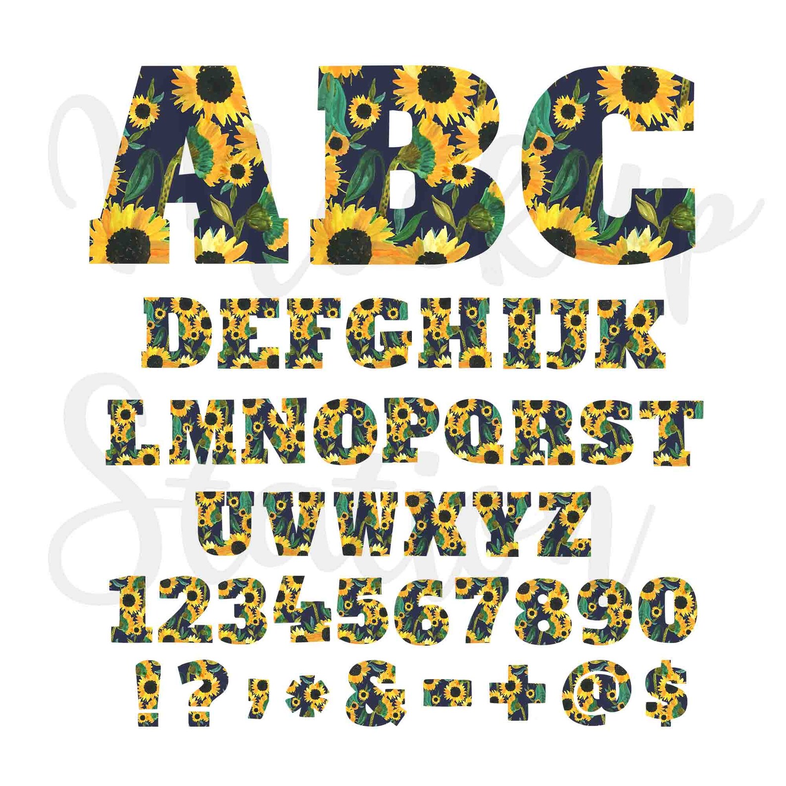 Sunflower Alphabet PNG | Letters Numbers Sublimation Design Clip Art ...