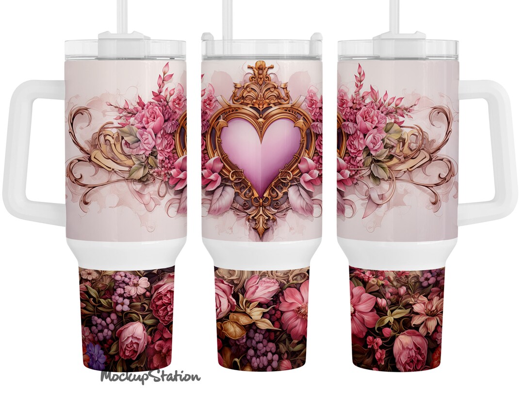 Stanley Cup Wrap Vintage Heart PNG | Valentine's 40 Oz Quencher Tumbler ...