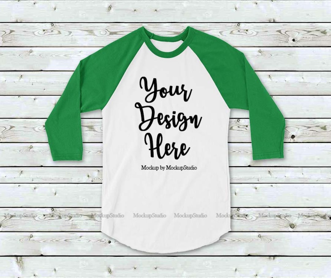 Green and White Raglan Mockup, Baseball Shirt Mock Up, Raglan Tee Flat ...