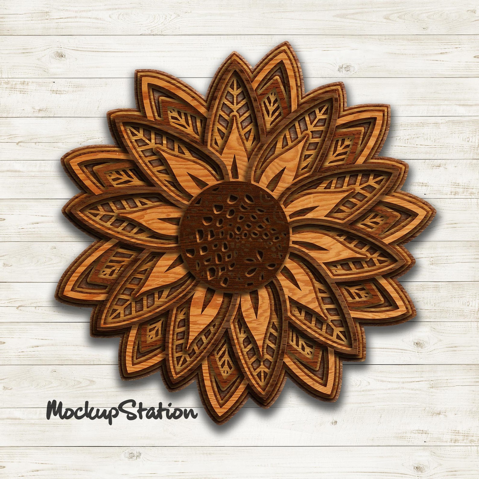 Sunflower 3D Mandala SVG, Flower Layered Design PNG Cut File Digital ...