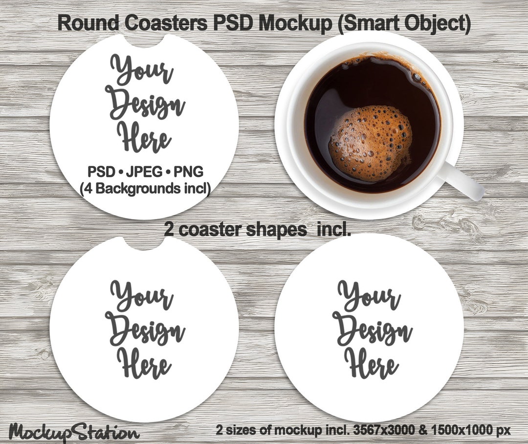 Round Cup Coaster Mockup PSD File, Add Your Own Image and Background - Etsy