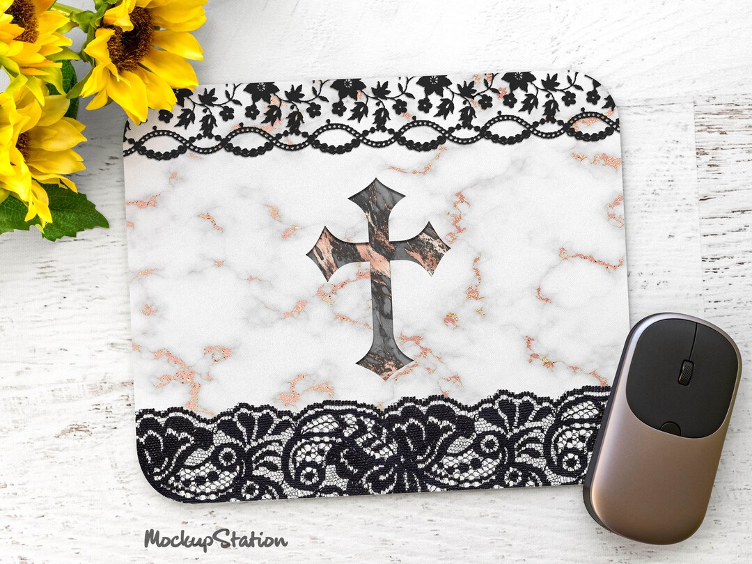 Christian Mouse Pad, Catholic Cross With Lace Mouse Mat Design ...