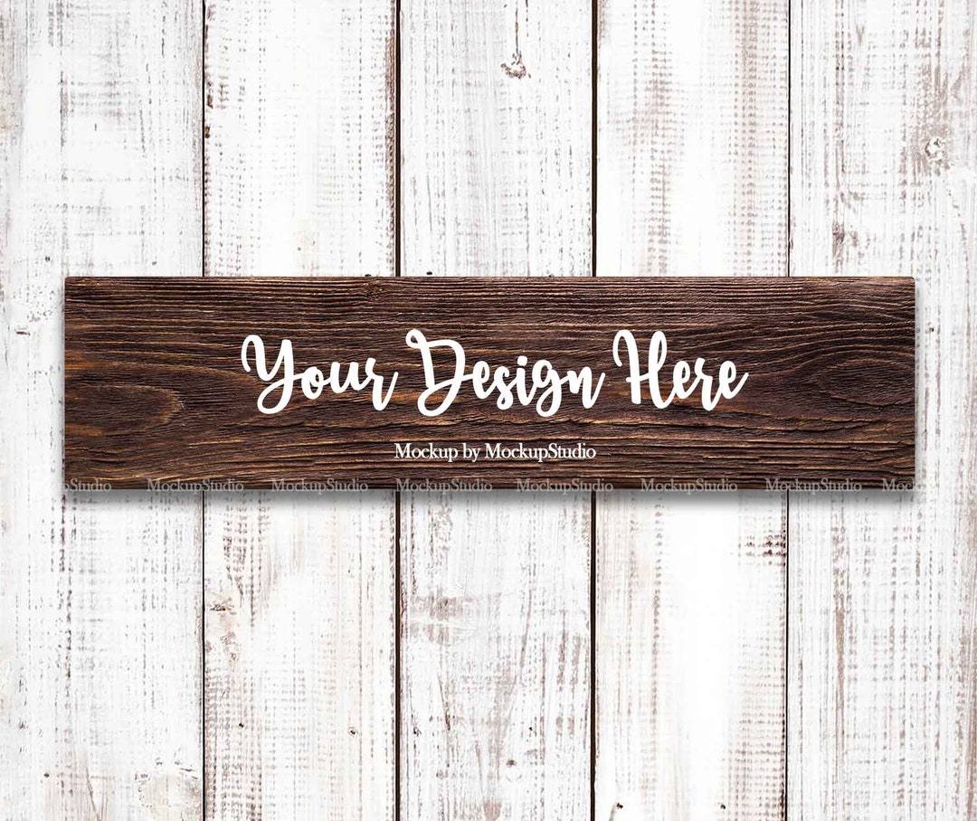 Farmhouse Wood Sign Mock Up, Rustic Stencil Brown Wooden Sign Display ...