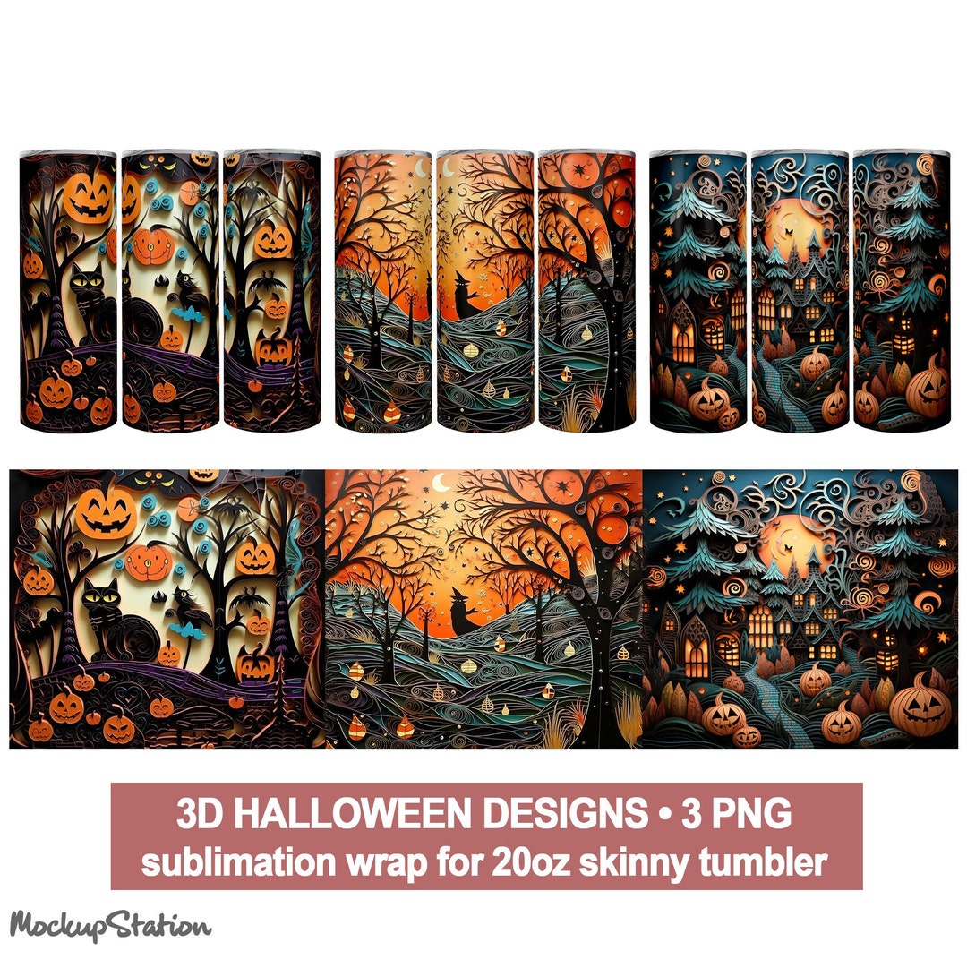 3D Halloween Tumbler Wrap Design Sublimation PNG Bundle, Quill Gothic ...