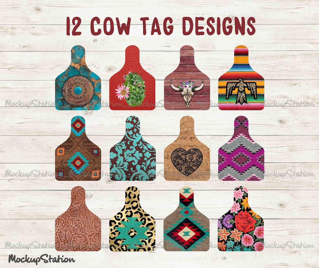 Cow Tag Sublimation Design Bundle PNG, Southwest Cattle Earring Ear Tag ...