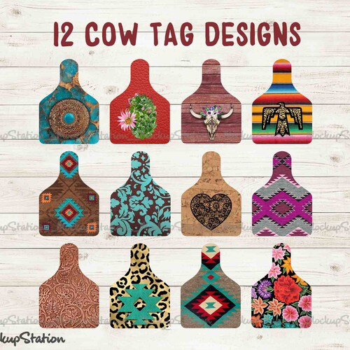 Cow Tag Sublimation Design Bundle PNG Southwest Cattle - Etsy