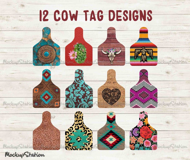 Cow Tag Sublimation Design Bundle PNG Southwest Cattle | Etsy