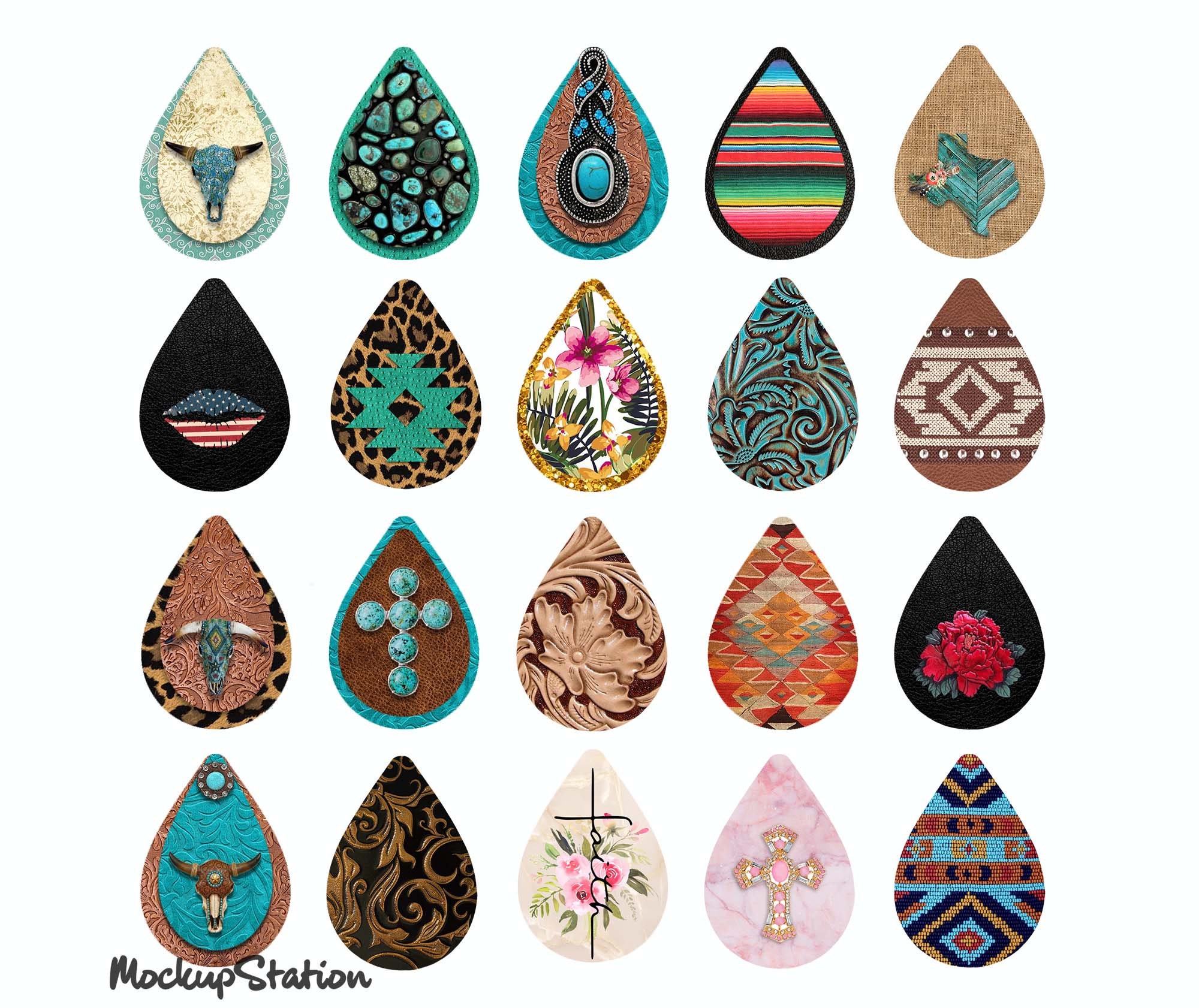 Western Earring Sublimation Design Bundle 100 Teardrop | Etsy UK