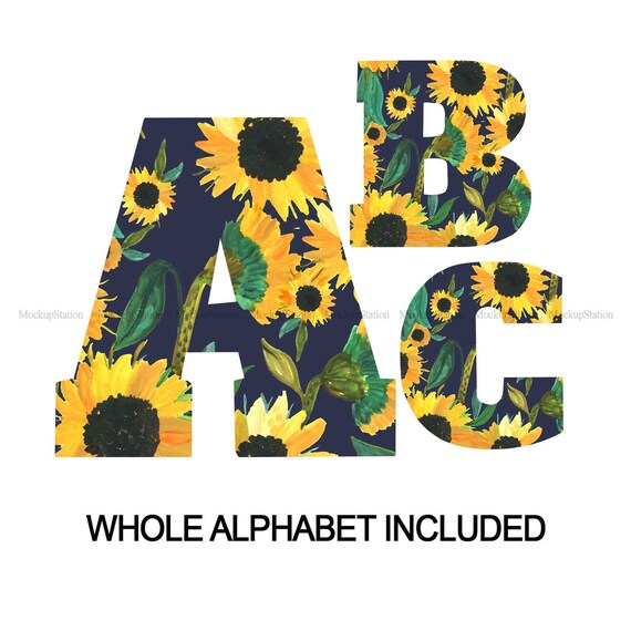 Sunflower Alphabet PNG Letters Numbers Sublimation Design | Etsy