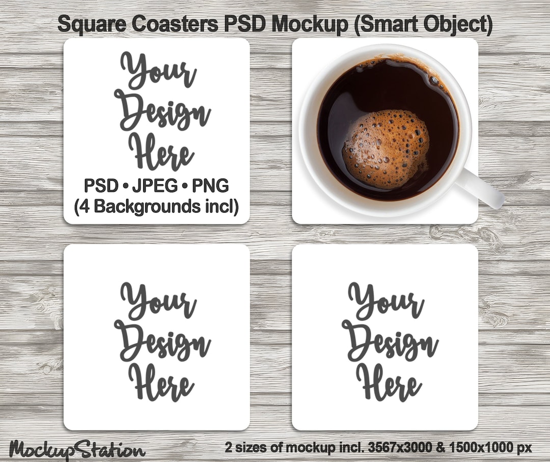 Square Cup Coaster Mockup PSD File, Add Your Own Image and Background ...