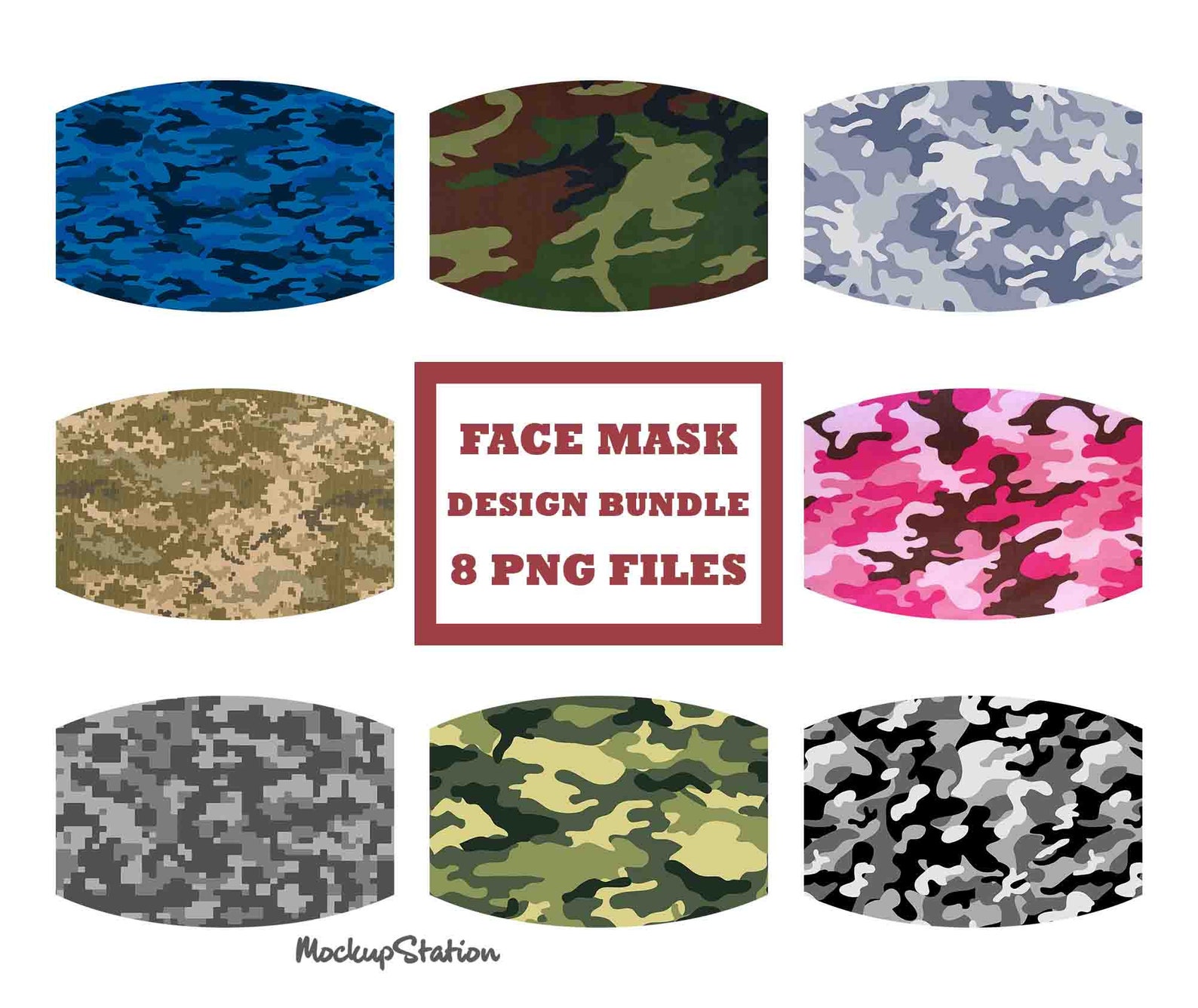 Camo Face Mask Designs Bundle, Camouflage Face Cover Sublimation PNG ...