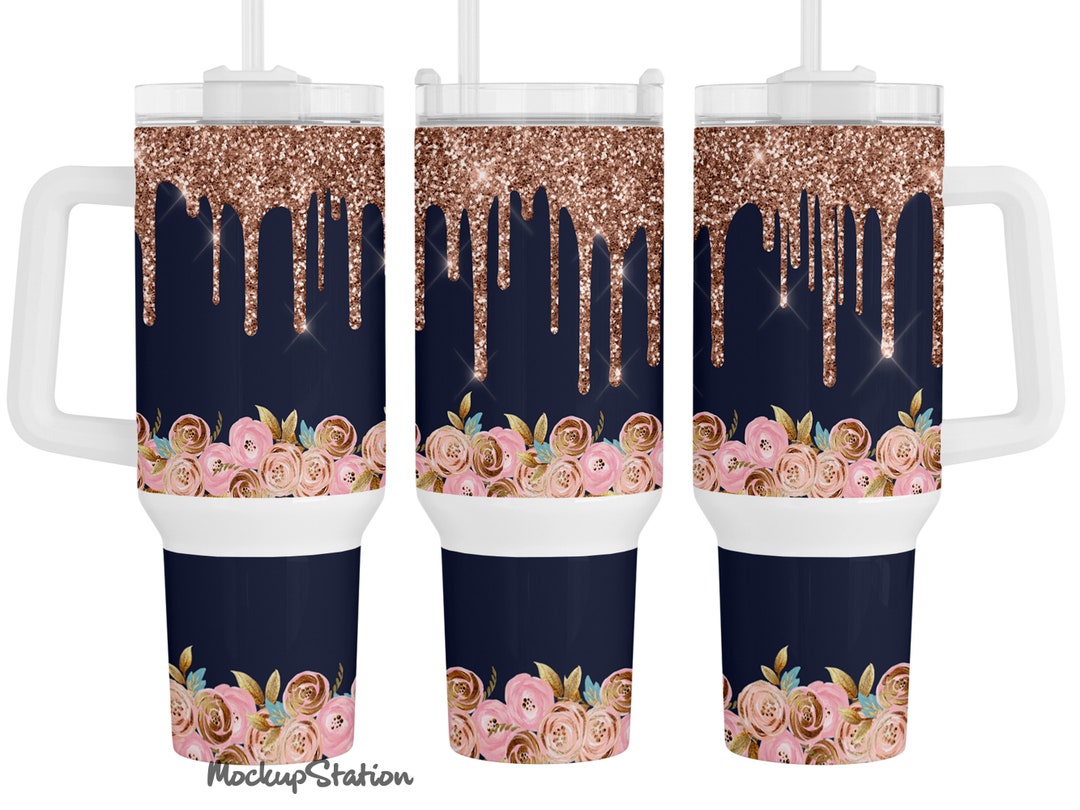 Floral Glitter Stanley 40 Oz Tumbler Wrap | Sublimation Design (digital ...