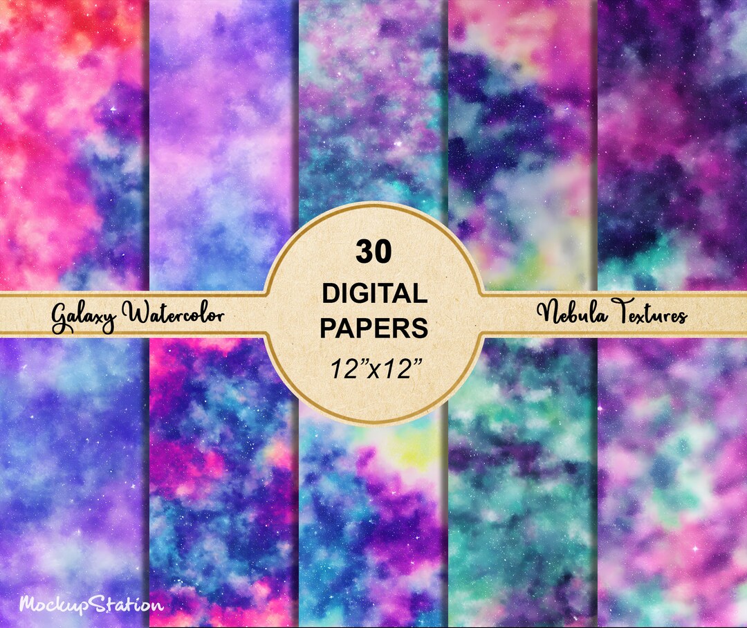 Galaxy Digital Papers, Watercolor Nebula Background Textures, Printable ...
