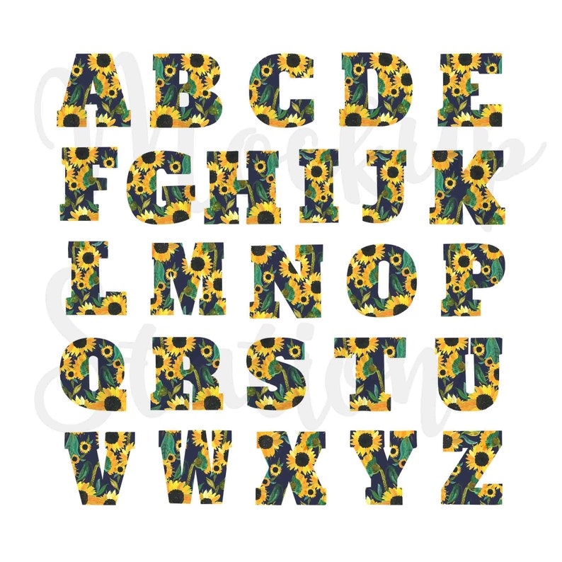 Sunflower Alphabet PNG Letters Numbers Sublimation Design | Etsy