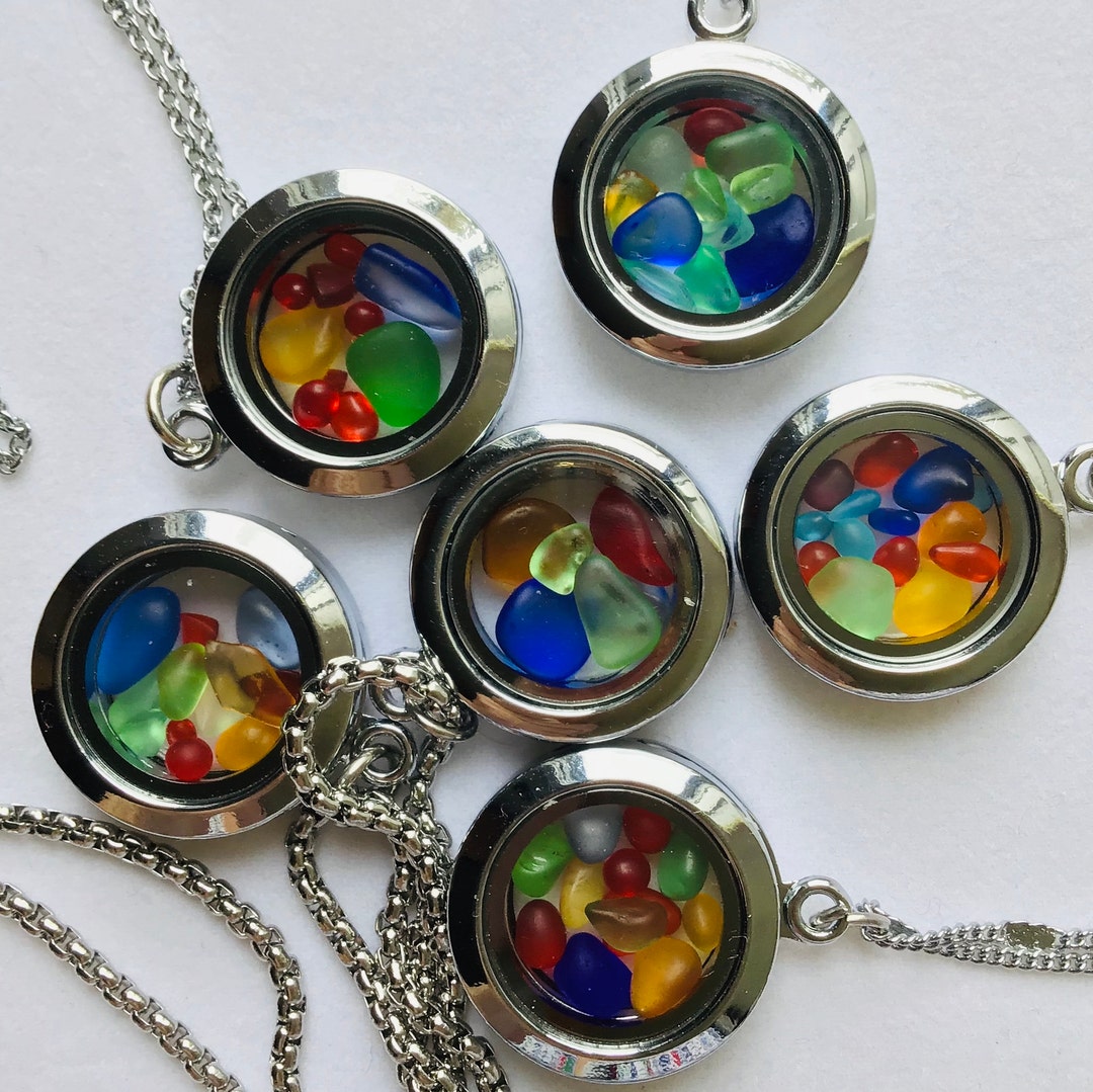 GENUINE SEA GLASS Locket Necklace: Small Stainless Steel Pendant - Etsy