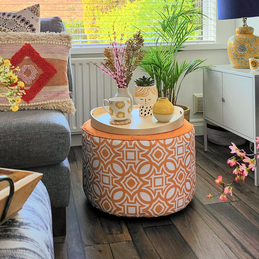 Indoor/outdoor Geometric Pouffe Filled Large Footstool Ottoman Home ...