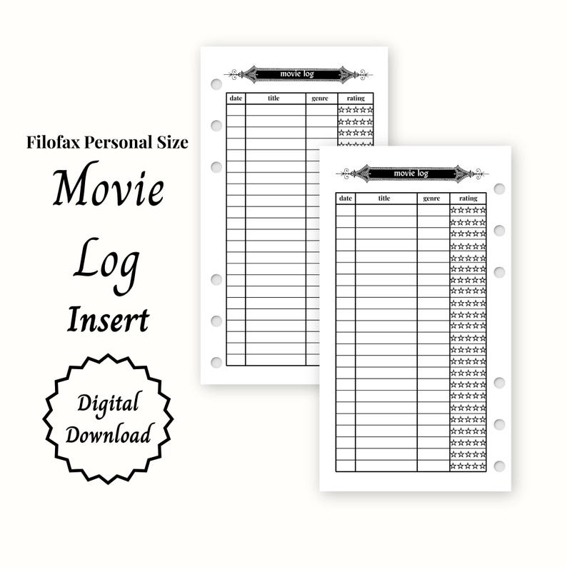 Personal Size Movie Log Insert - Etsy
