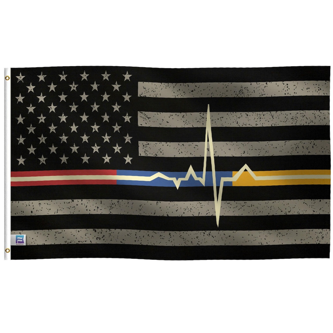 EMS Thin Line American 12x18 in to 3x5 Ft Flag, First Responder Banner ...