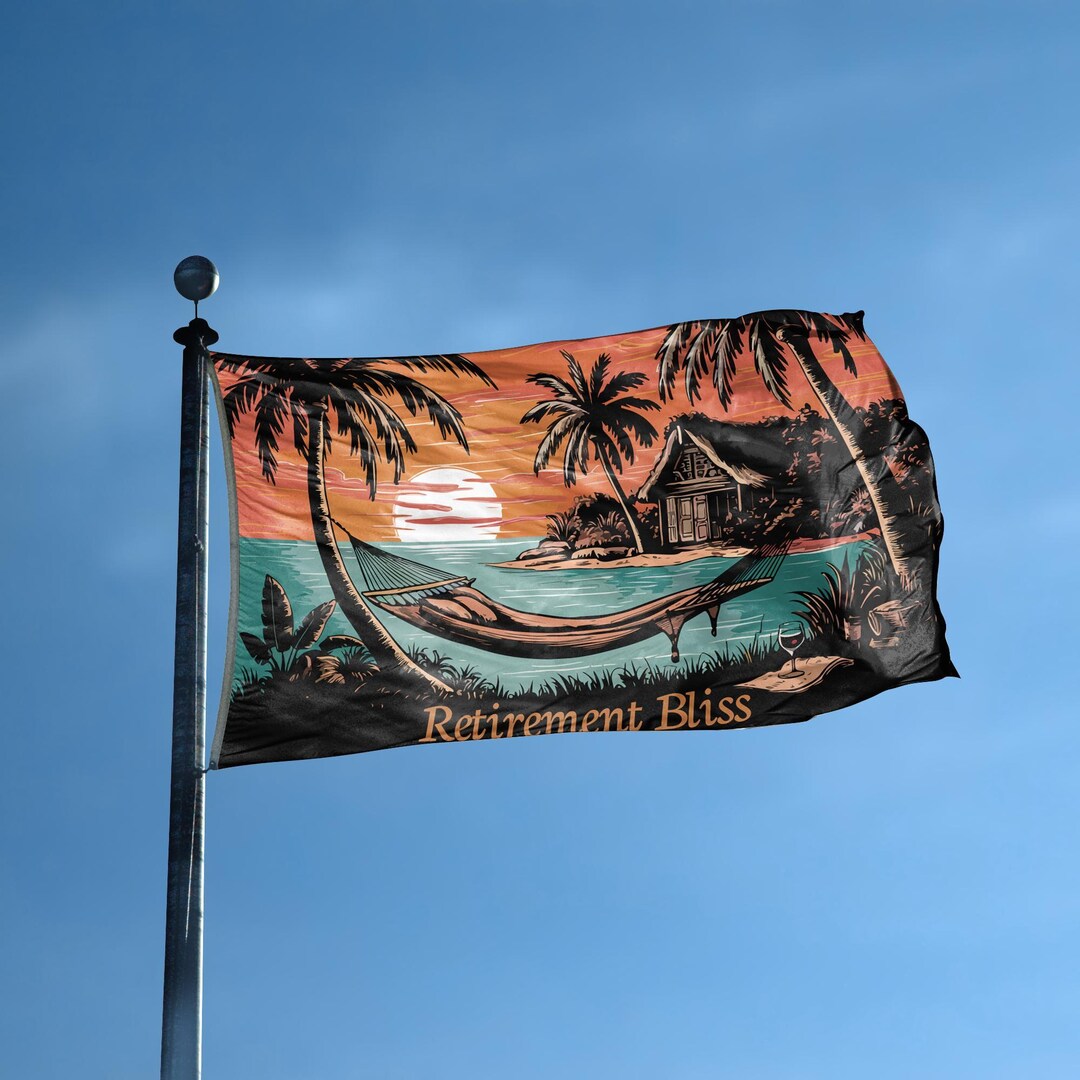 Retirement Bliss Flag: Tropical Beach Scene, Polyester Decor - Etsy
