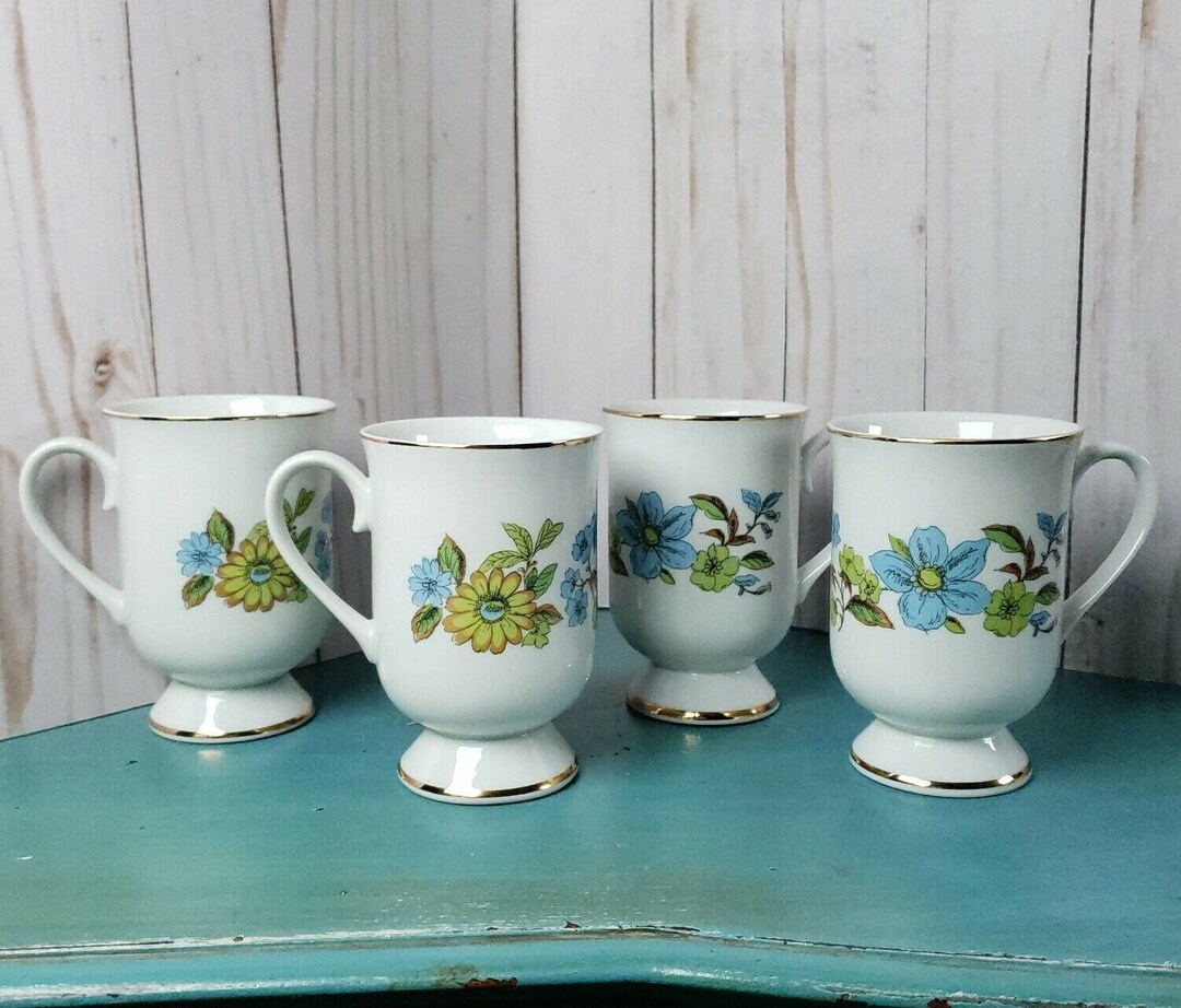 Blue Flower Coffee or Tea Cups 8 Oz Royal Domino Collection - Etsy