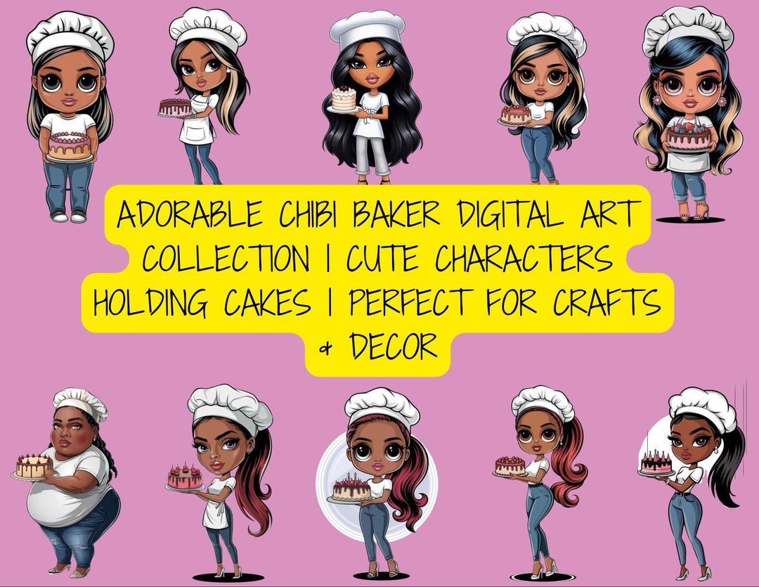 Adorable Chibi Baker Digital Art Collection | Cute Characters Holding ...