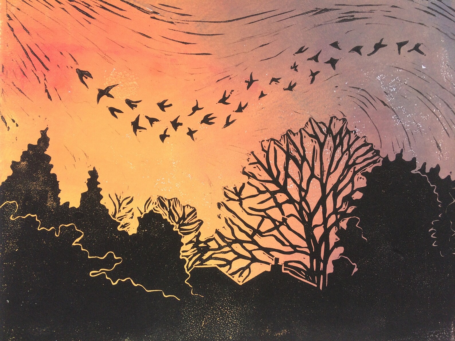 Twilight Starlings, Starling Murmuration Art Print, Sky and Birds ...