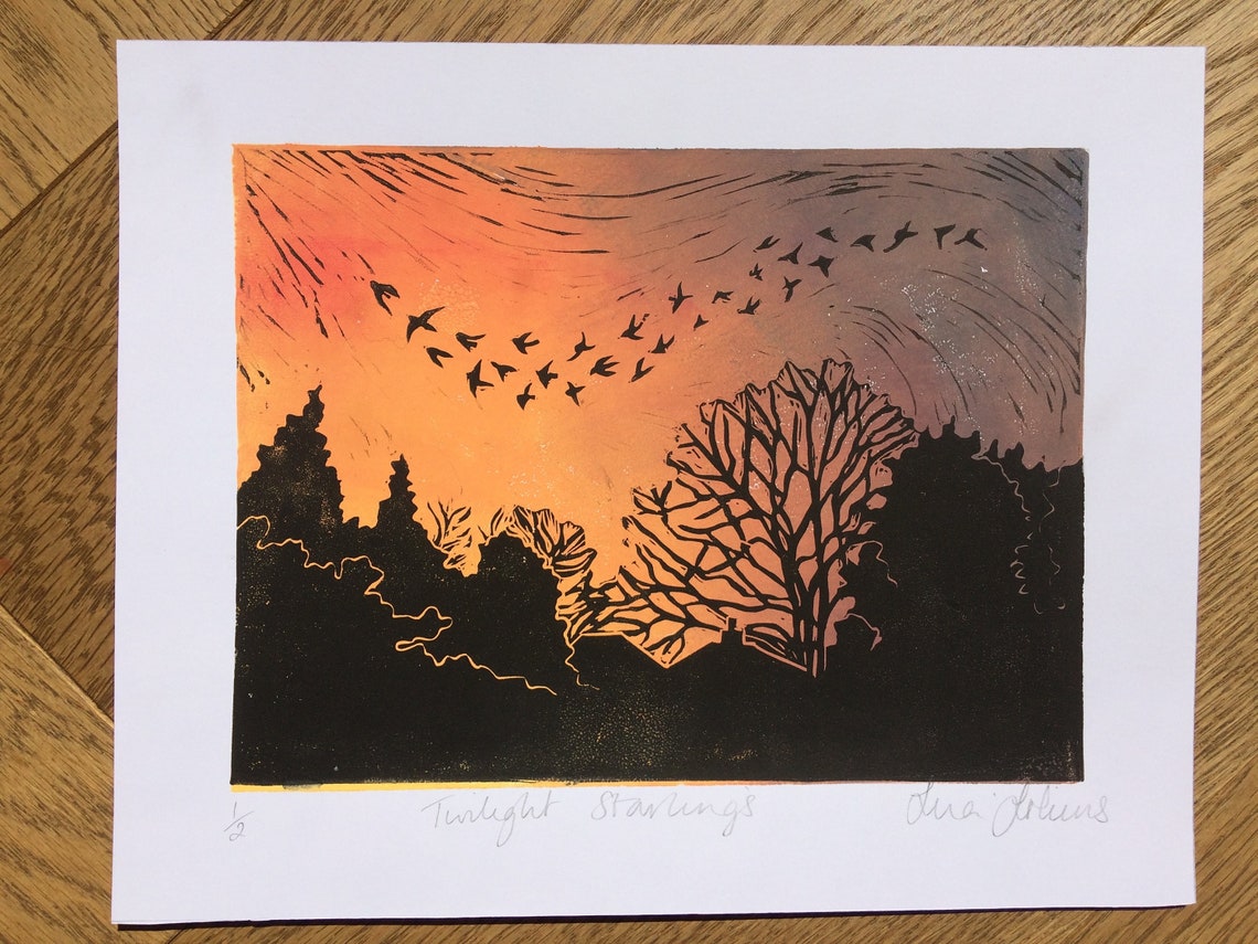 Twilight Starlings, Starling Murmuration Art Print, Sky and Birds ...