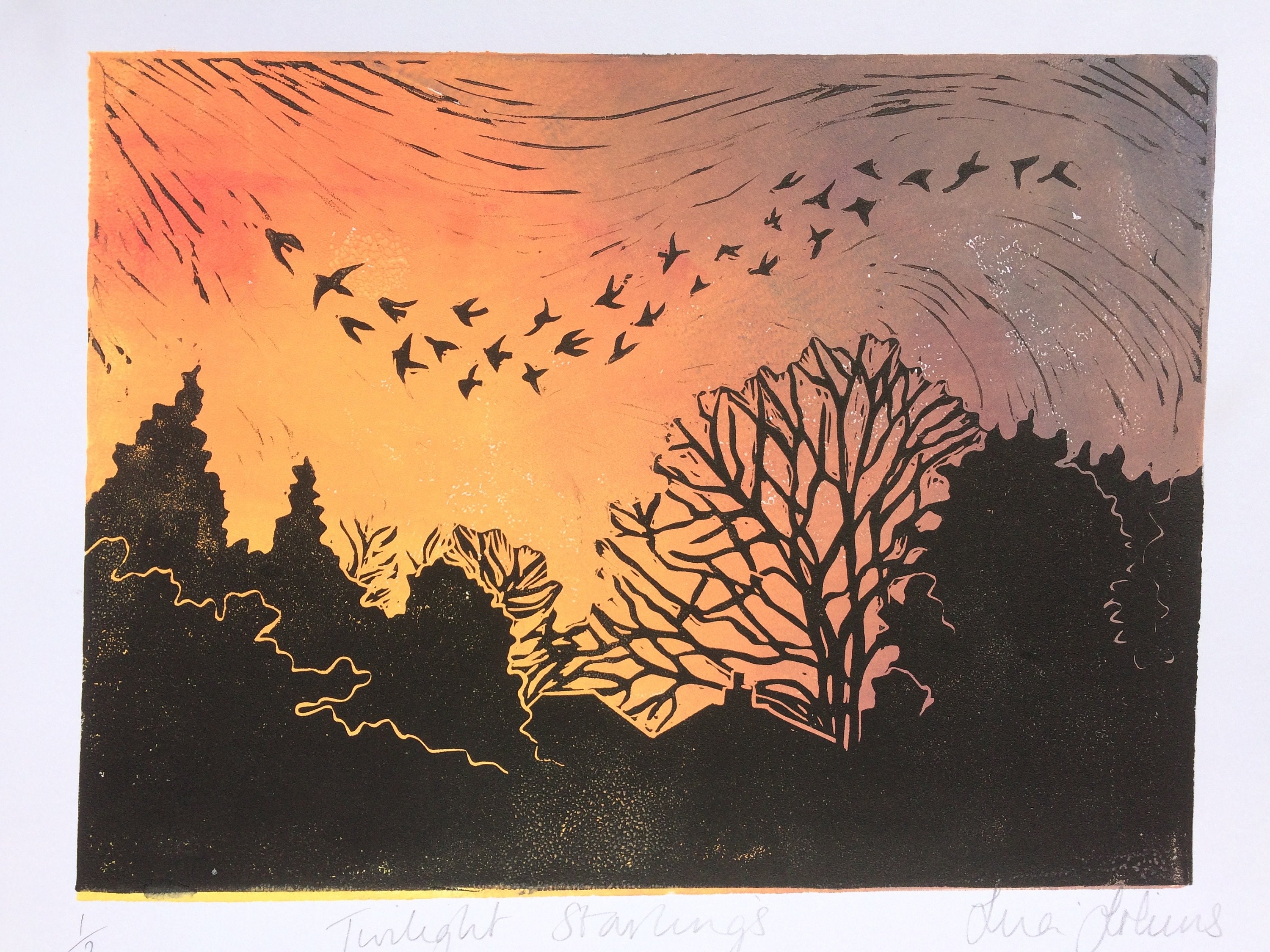 Twilight Starlings, Starling Murmuration Art Print, Sky and Birds ...