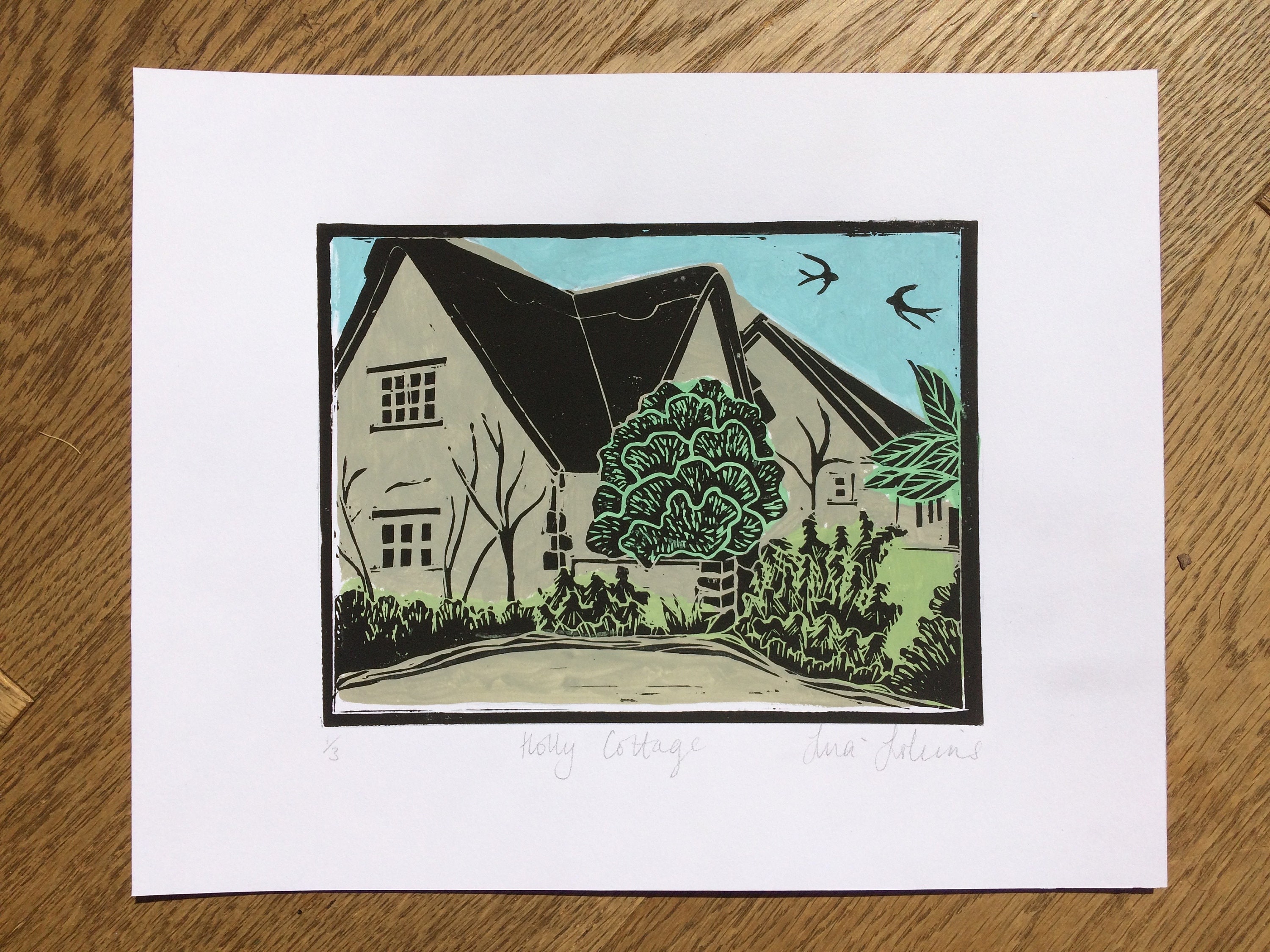 Holly Cottage, Thatched Cottage and Swallows Art Print, Springtime ...