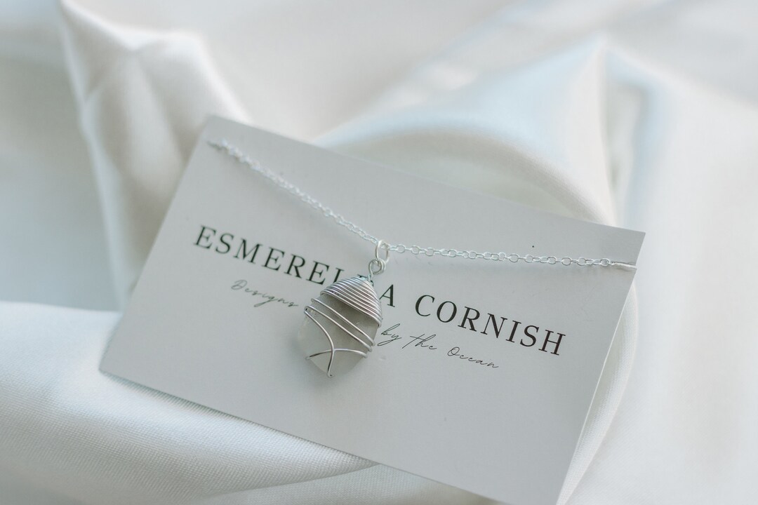 Delicate White Cornish Sea Glass Silver Necklace / Handmade Jewelry ...