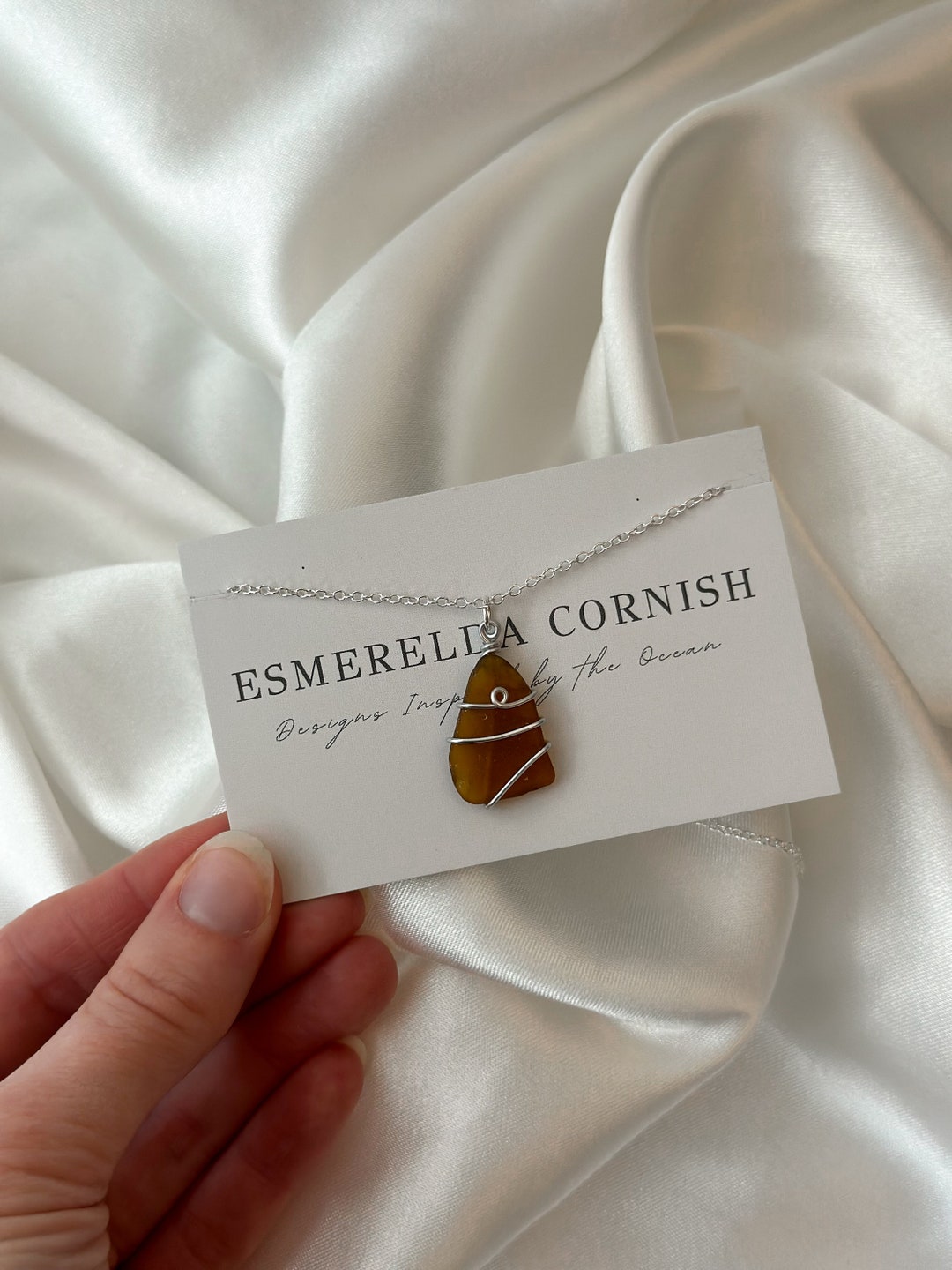 Cornish Amber Sea Glass Silver Necklace | Handmade Jewelry From ...