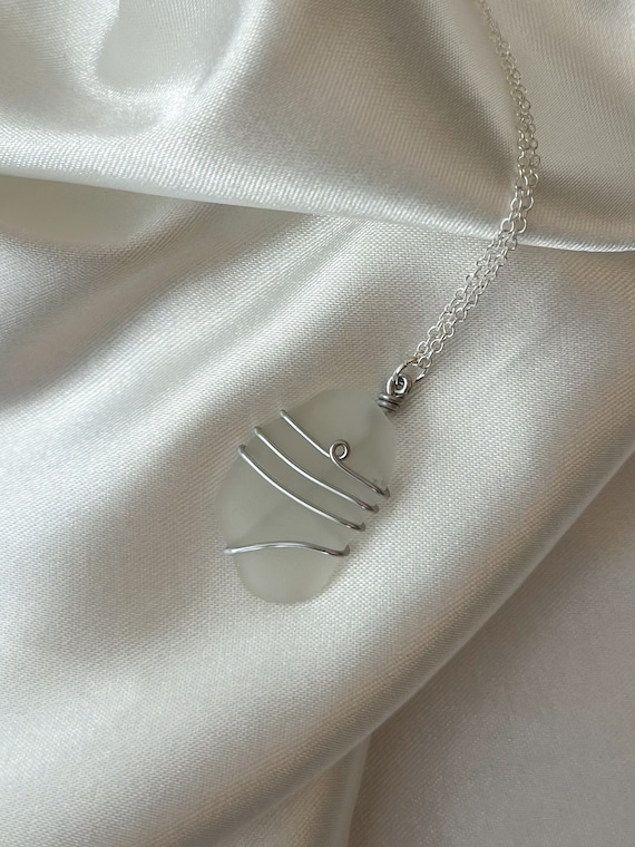 Cornish Sea Glass Silver Necklace Handmade Jewelry From Cornwall Frosted White Wire wrapped Silver Sea Glass Jewellery Uk Recycled Etsy