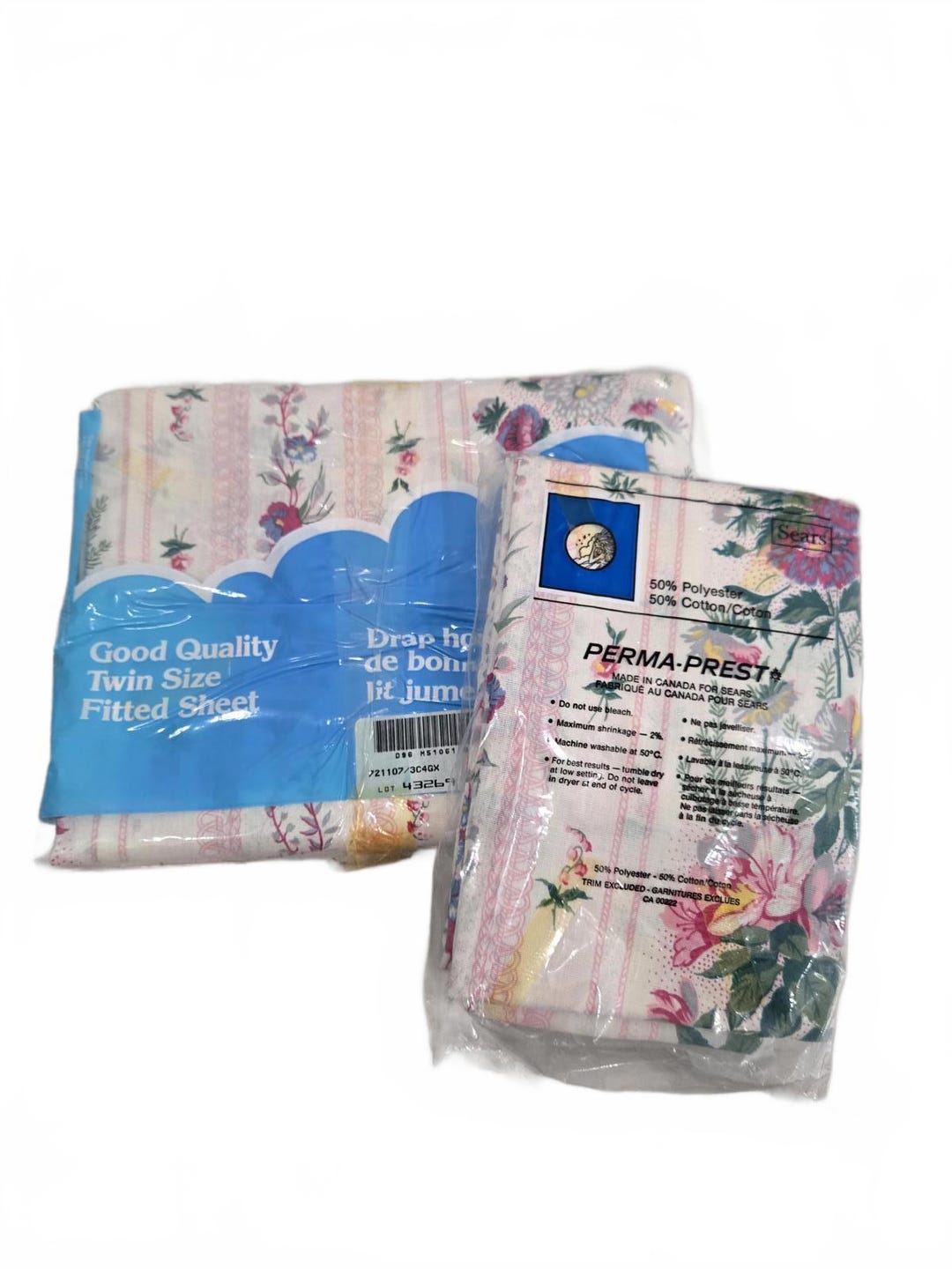 Vintage Sears Twin Bedding Fitted and Pillowcase Set Perma Press Floral ...