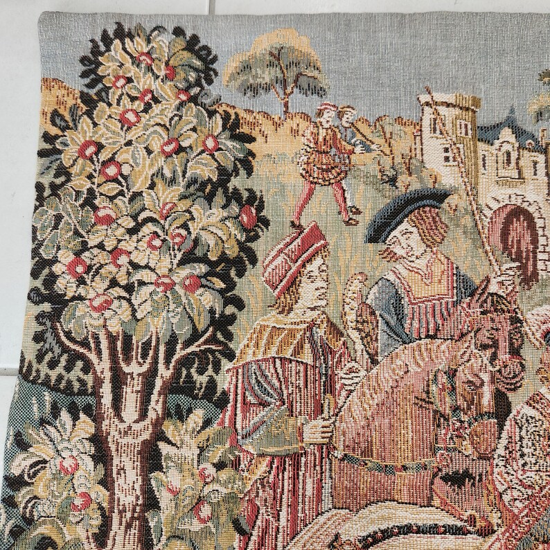 Falcon Hunt Medieval Nobles Hunting Castle Scene European Tapestry ...