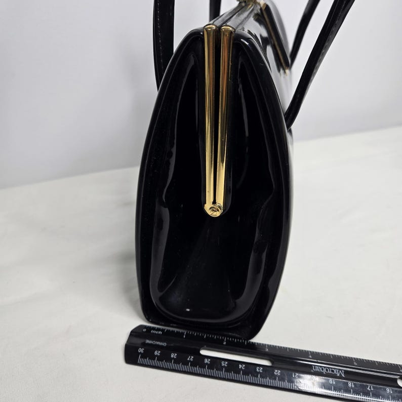Vintage Chamelle Black Patent Leather Structured Top Handle Purse Satchel Classy - Etsy