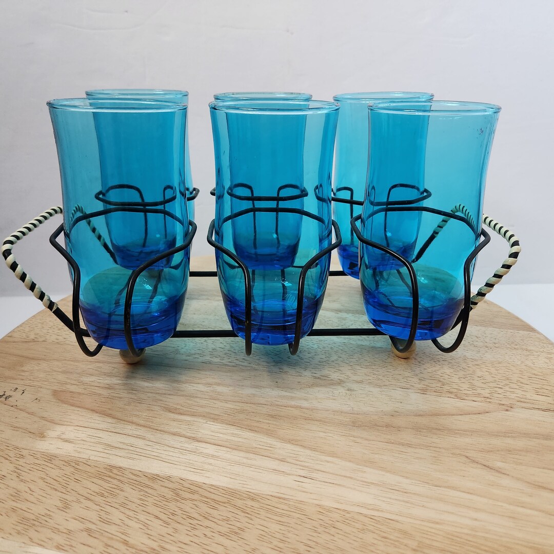 Blue Glassware With Drink Caddy - Etsy
