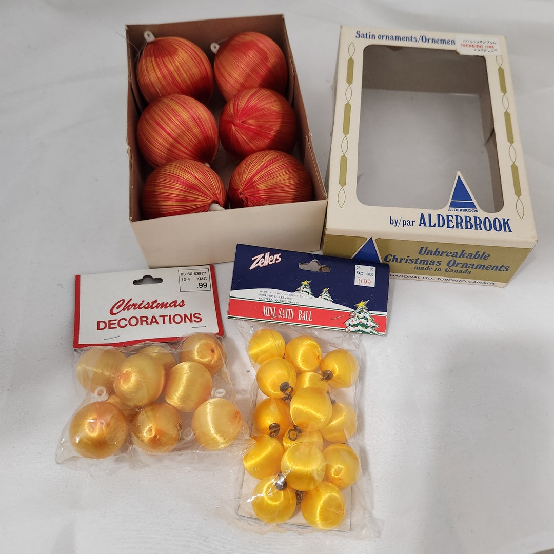 Vintage Satin Thread Ball Tree Ornaments/ 2-3 Red and Yellow Satin Ball ...