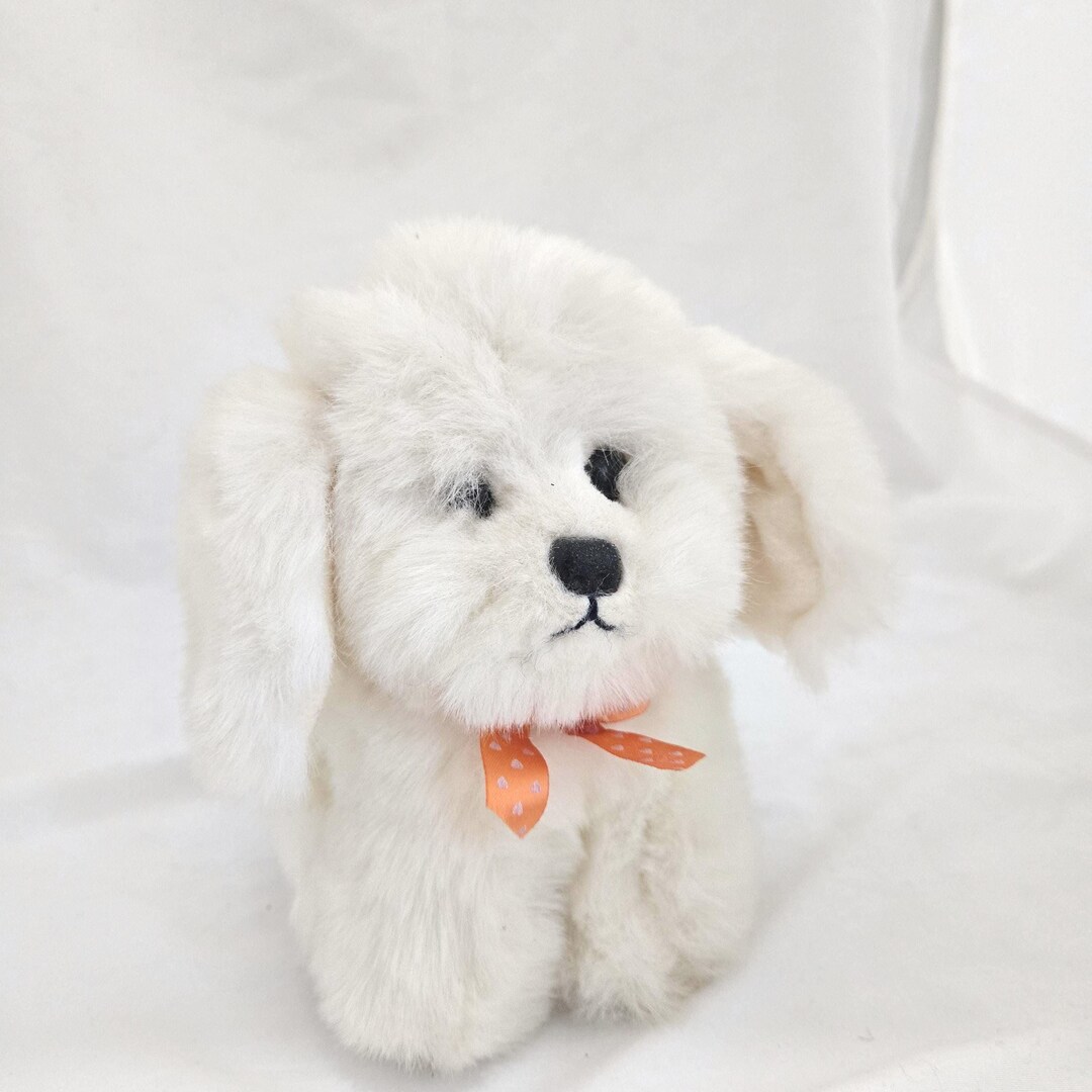 Vintage 1981 Gund Plush Puppy Dog: White With Orange Bow - Etsy