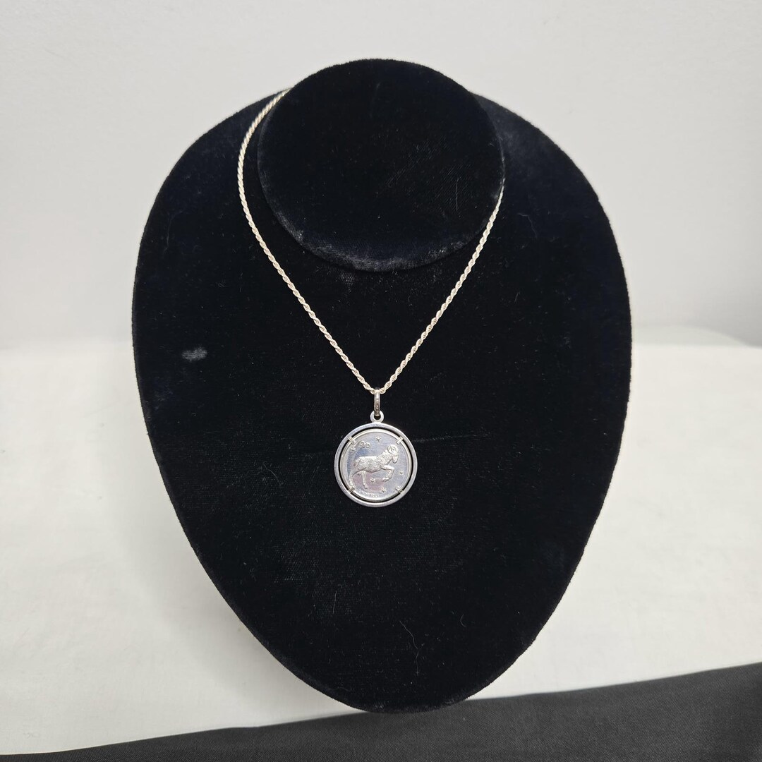 Vintage Italian Sterling Silver Aries Zodiac Coin Pendant Necklace 24 ...