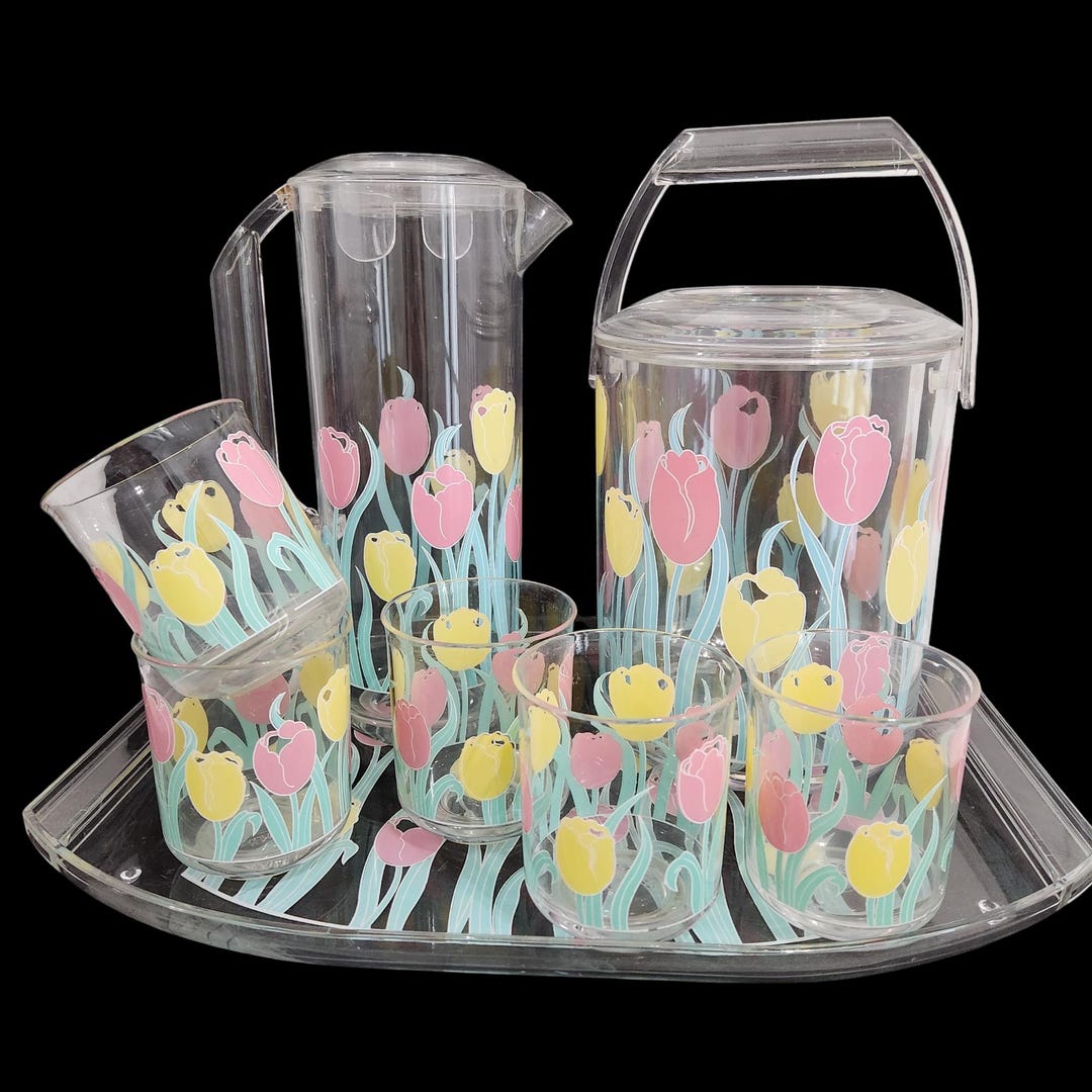 Culver Encounters Clear Acrylic Serving Set, Ice Bucket, Cups, Pitcher ...