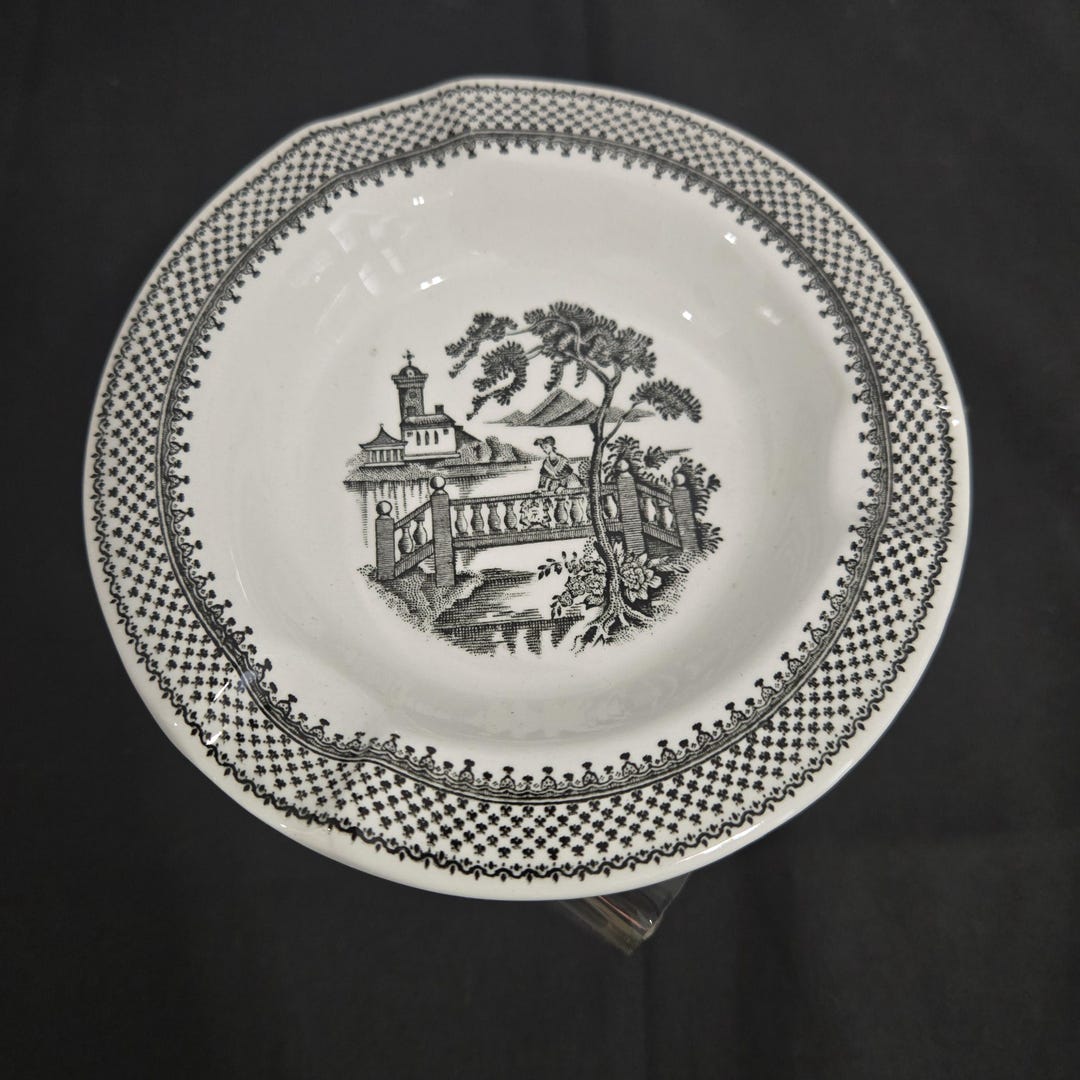 Adams of Wedgwood Porcelain Ashtray Black White Bridge Scene - Etsy