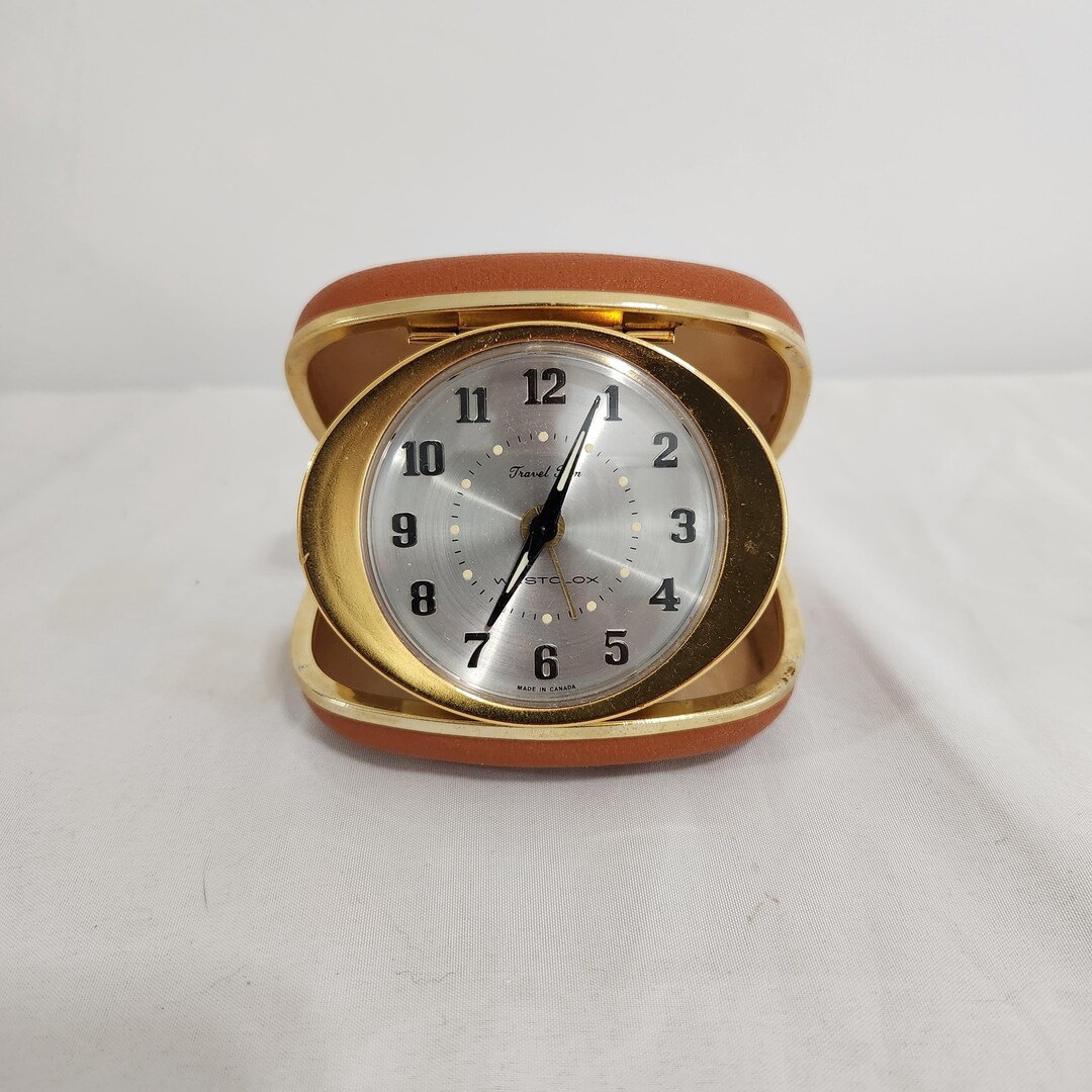 Vintage Westclox Mechanical Travel Alarm Clock, Compact Leather Case ...