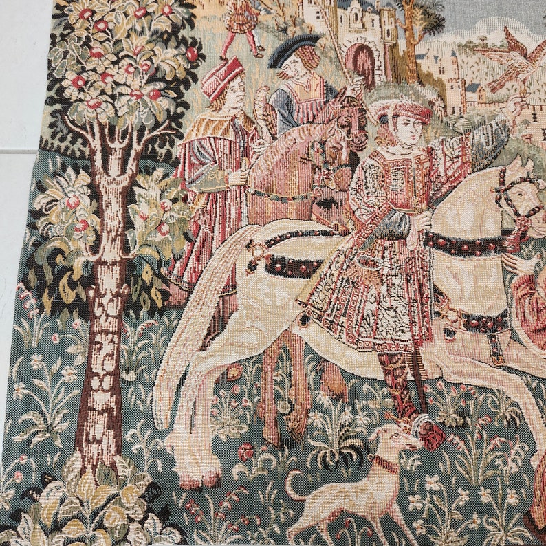 Falcon Hunt Medieval Nobles Hunting Castle Scene European Tapestry ...