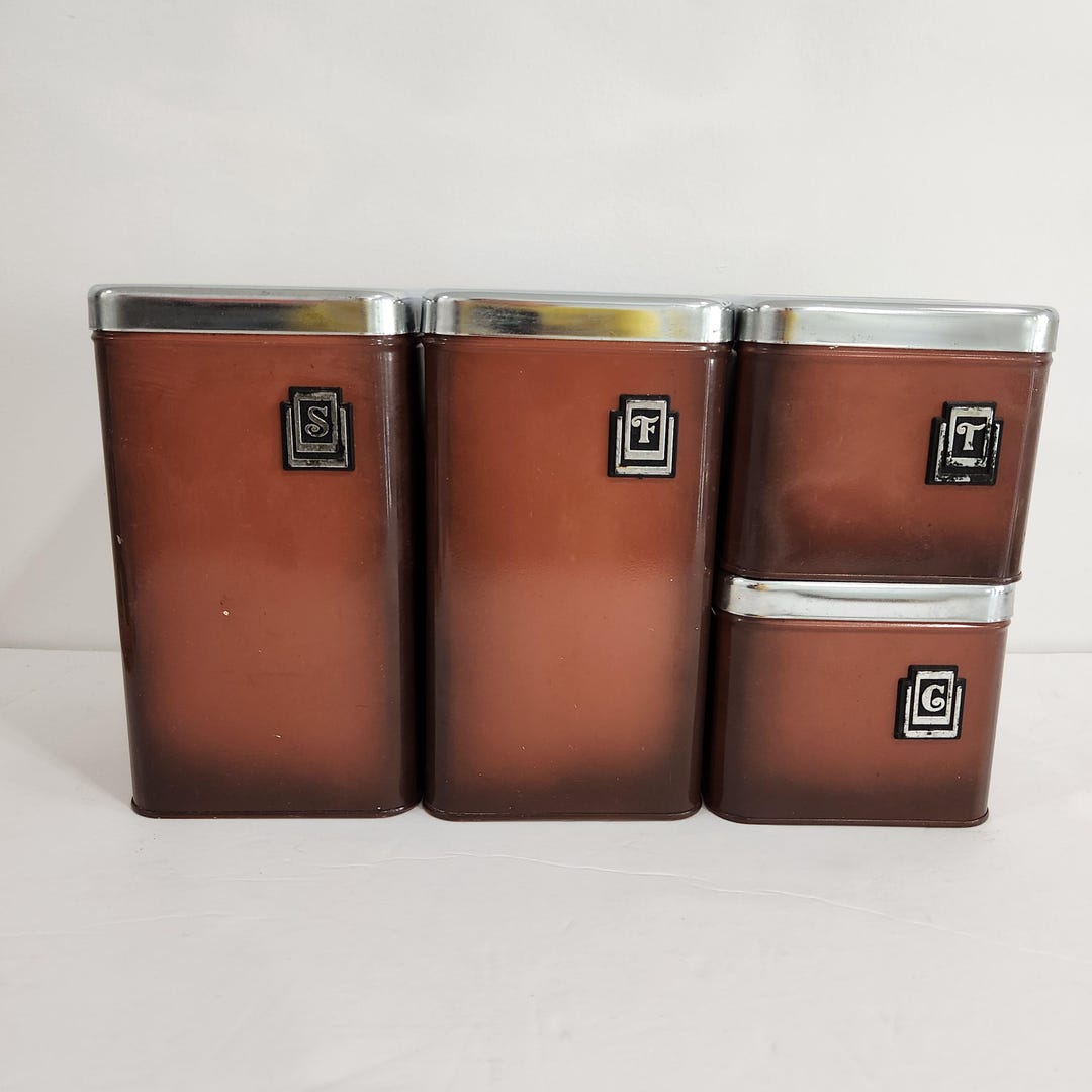 Ekco Set of 4 Tin Canisters Flour, Sugar, Coffee, Tea Metal Canisters ...