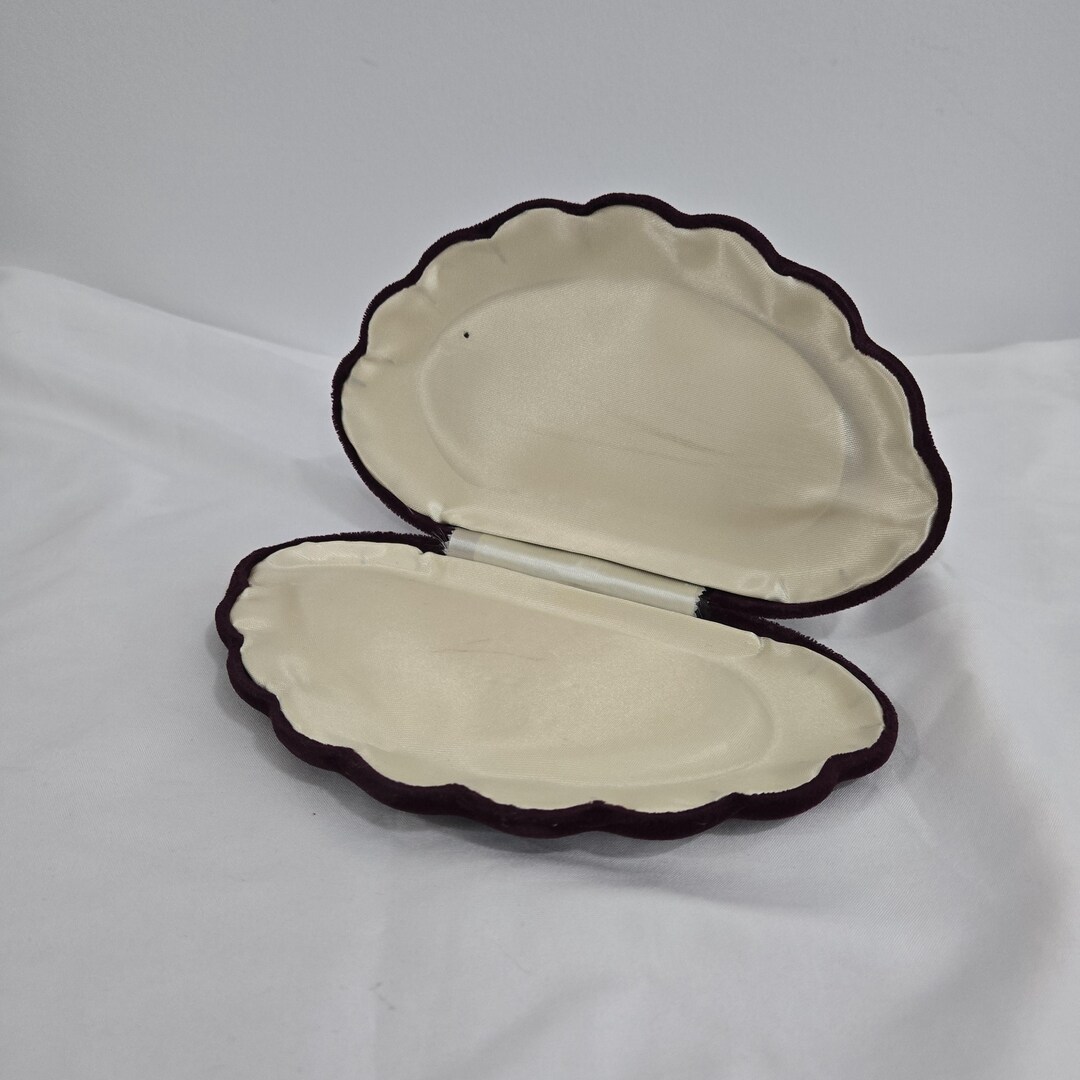 Antique Burgundy Velvet Clamshell Jewelry Box, Storage, Hinged Closure ...