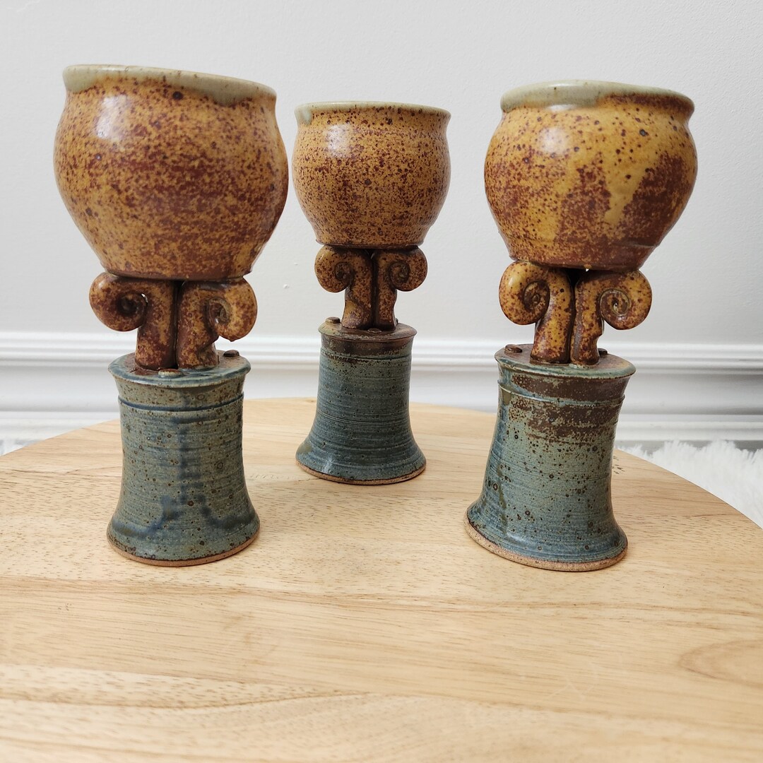 Set of 3 Studio Pottery Clay Goblets - Etsy
