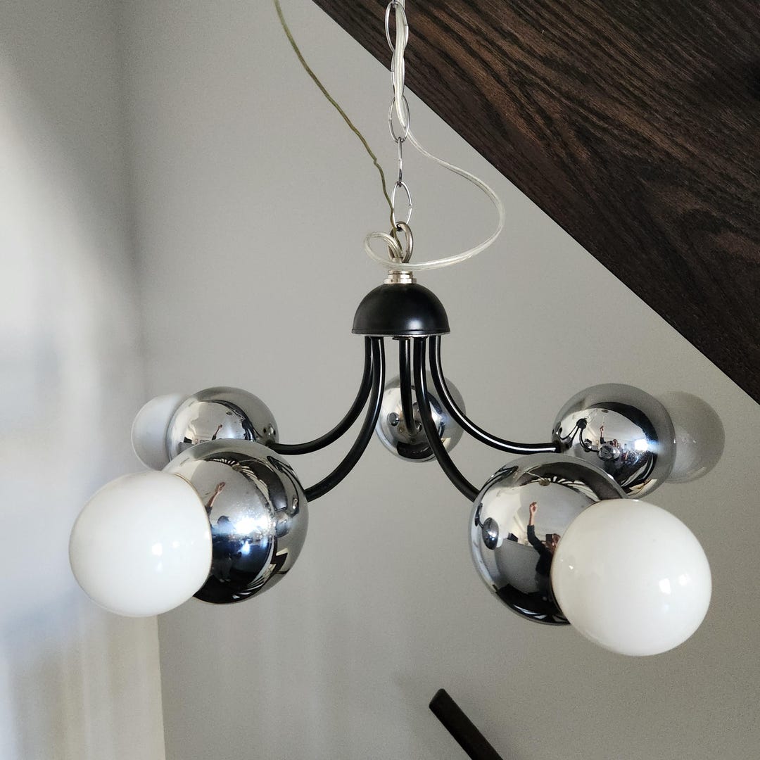 Vintage 80s Chrome Globe Ceiling Light: Modernist Orbit Chandelier - Etsy