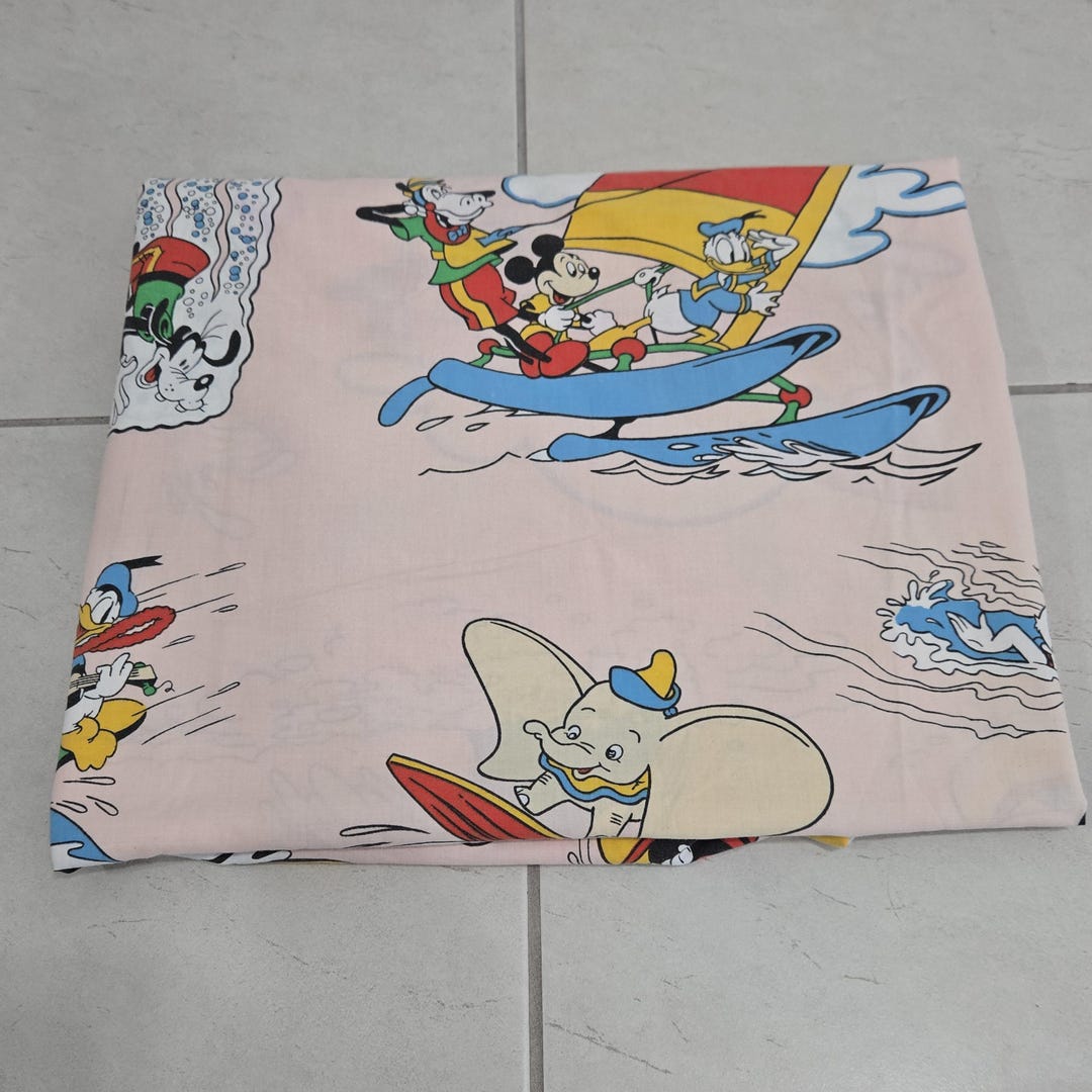 1980's Disney Character Flat Sheet Twin Mickey, Donald, Pluto, Dumbo ...